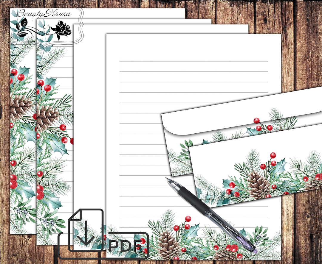 Printable Christmas Stationary Digital Set,letter Writing Paper ...