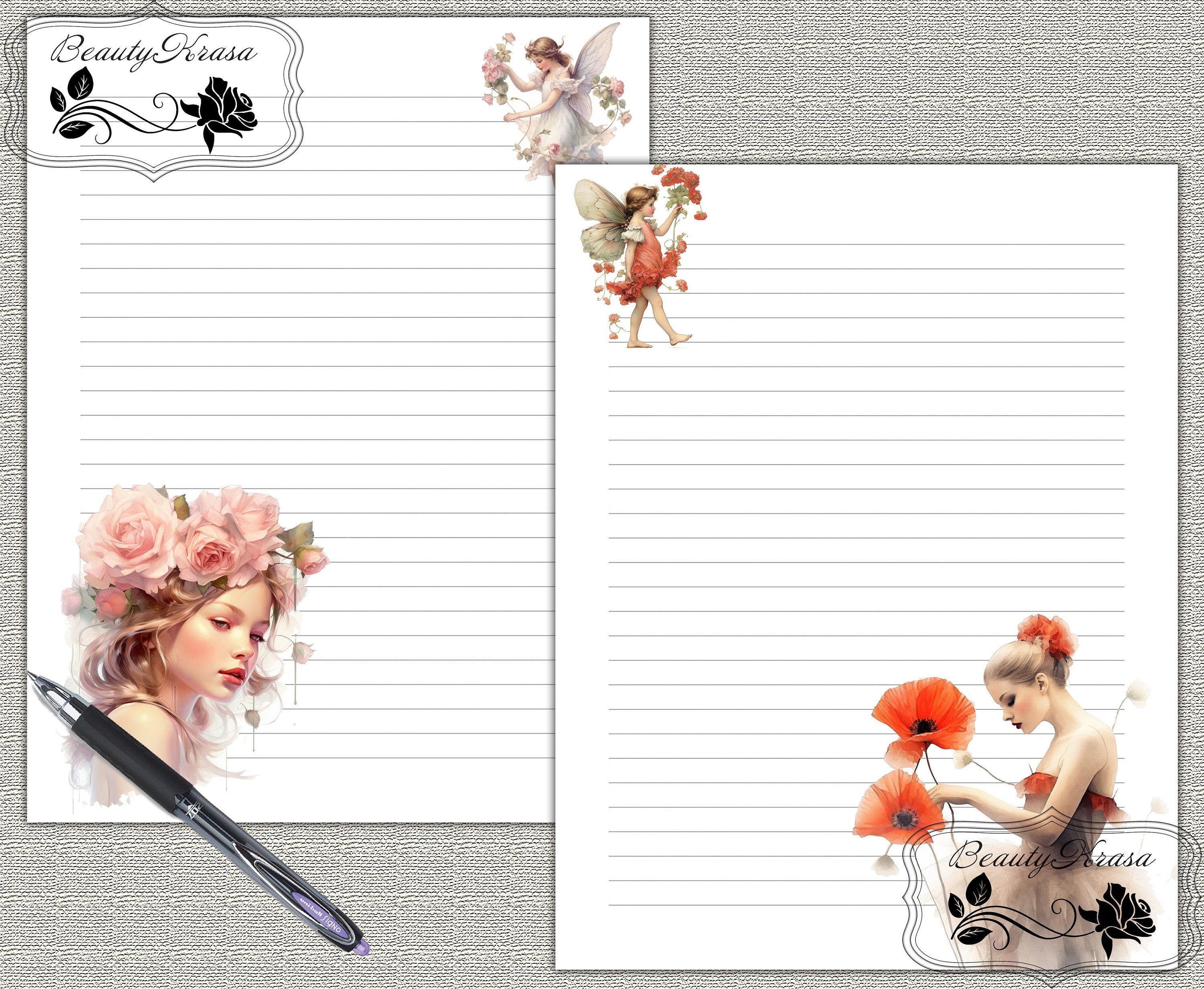 Letter Writing Bundle,flower Fairies Printable Stationery,unlined Lined ...