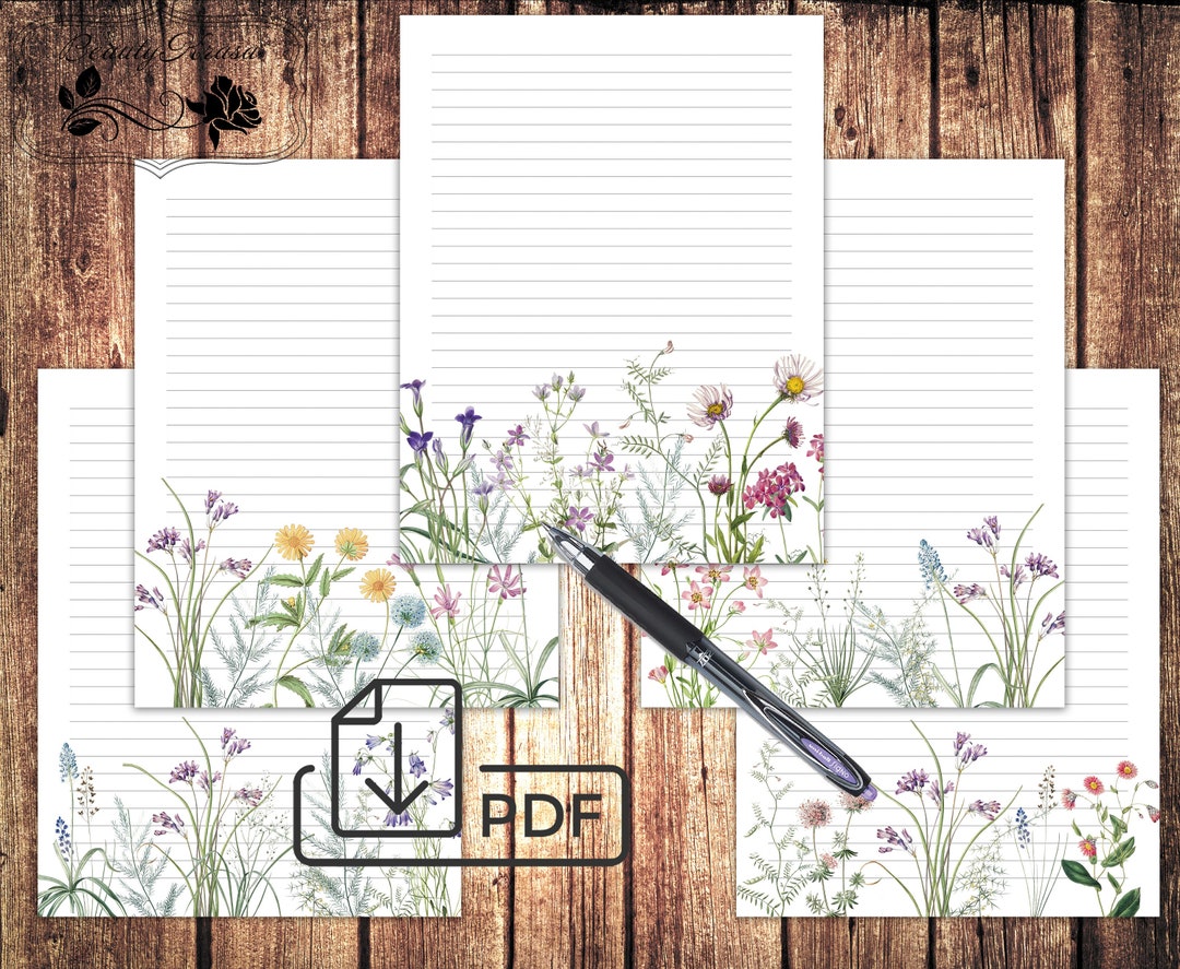Vintage Wildflowers Stationary Digital Set,letter Writing Lined Paper ...