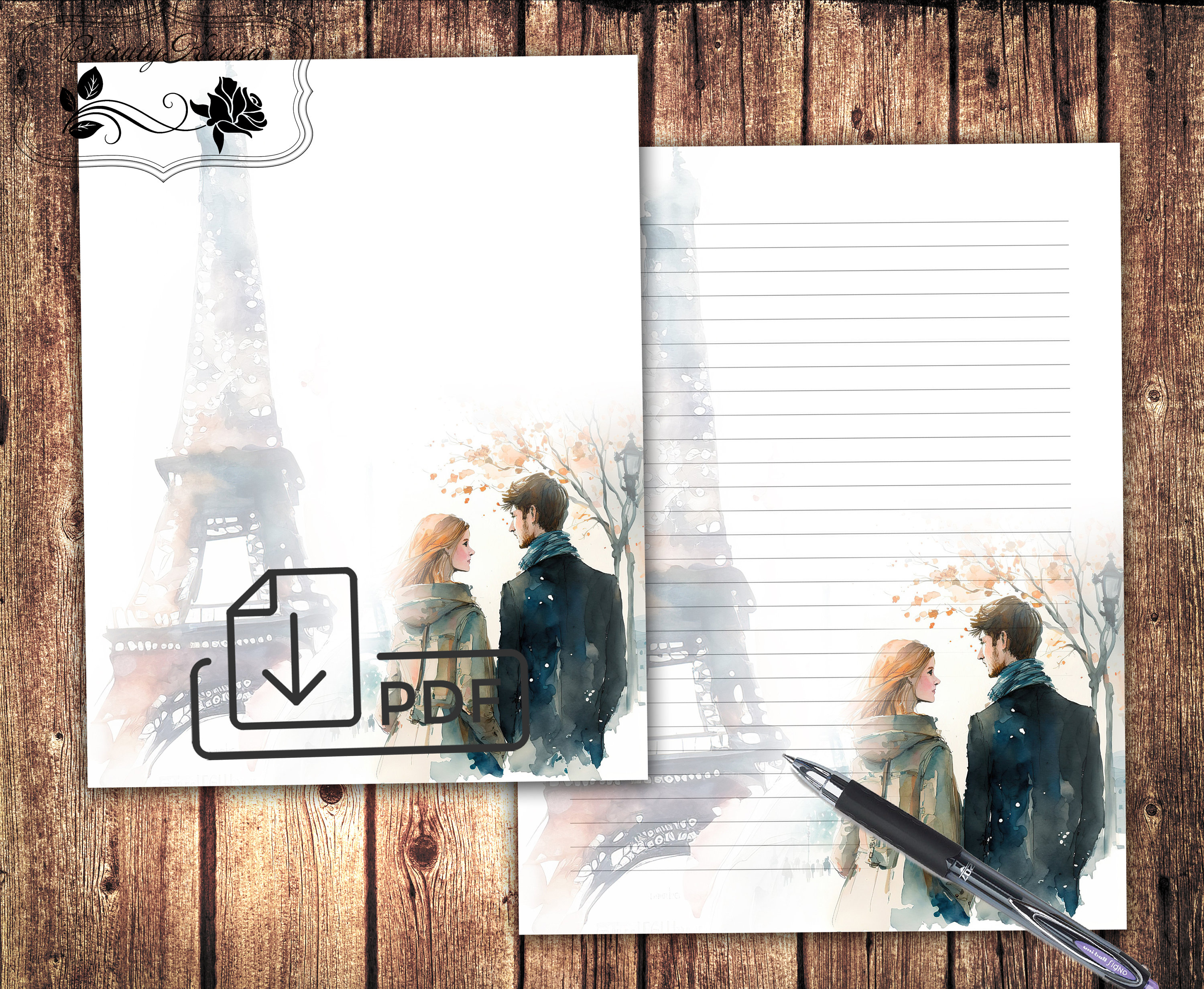 Paris Stationary Letter Writing Set,printable Letters,unlined Lined ...