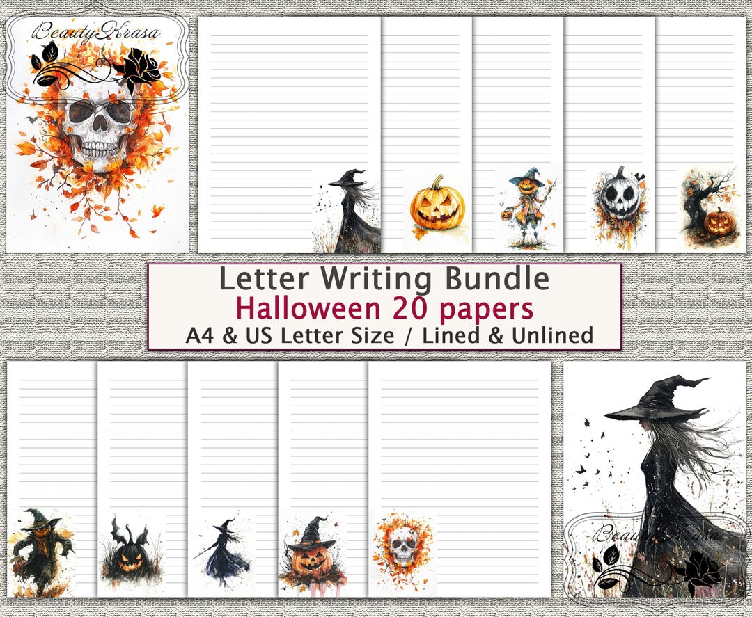 Letter Writing Bundle, Halloween Pdf Digital Stationery Set,unlined ...