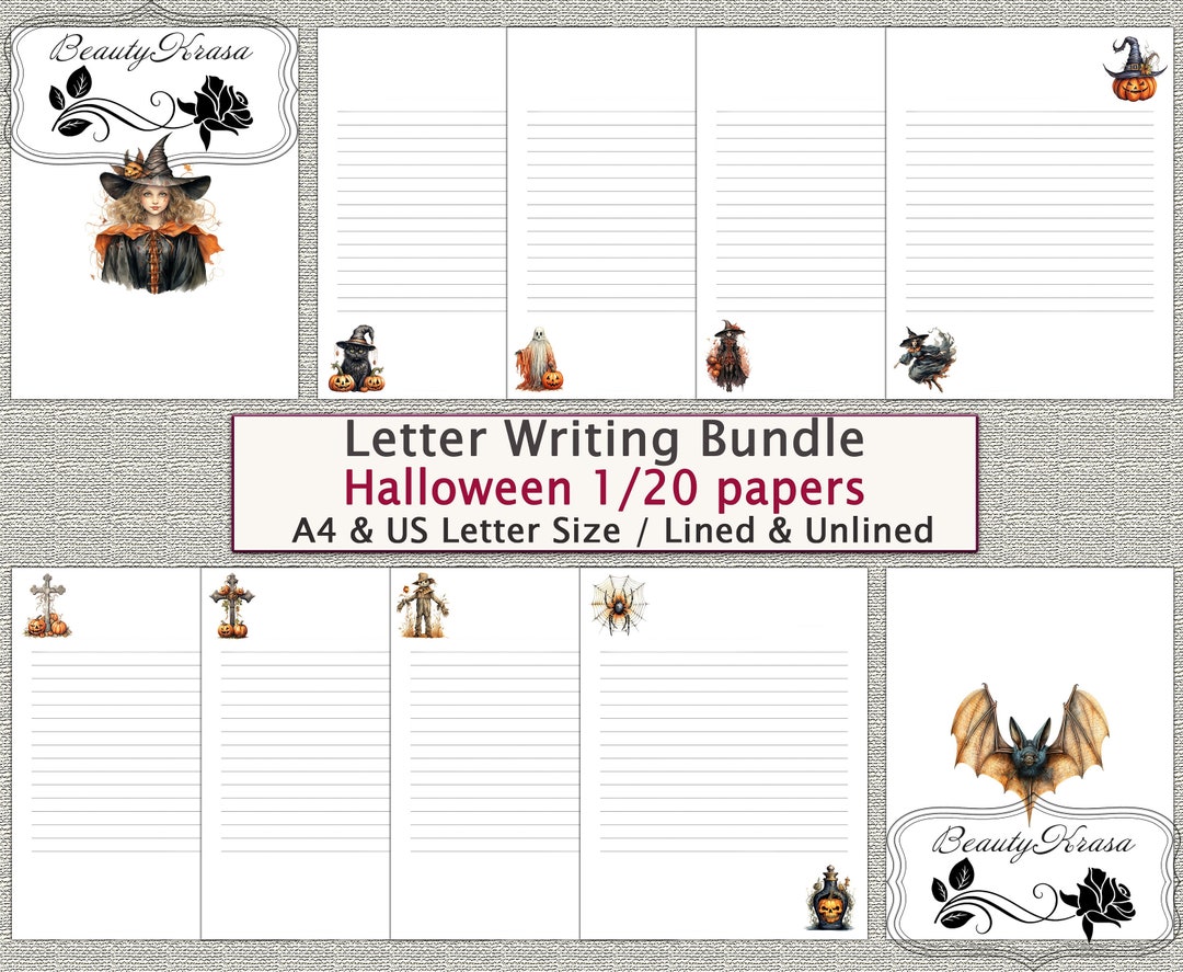 Letter Writing Bundle, Halloween-1 PDF Stationery,unlined Lined 20 ...