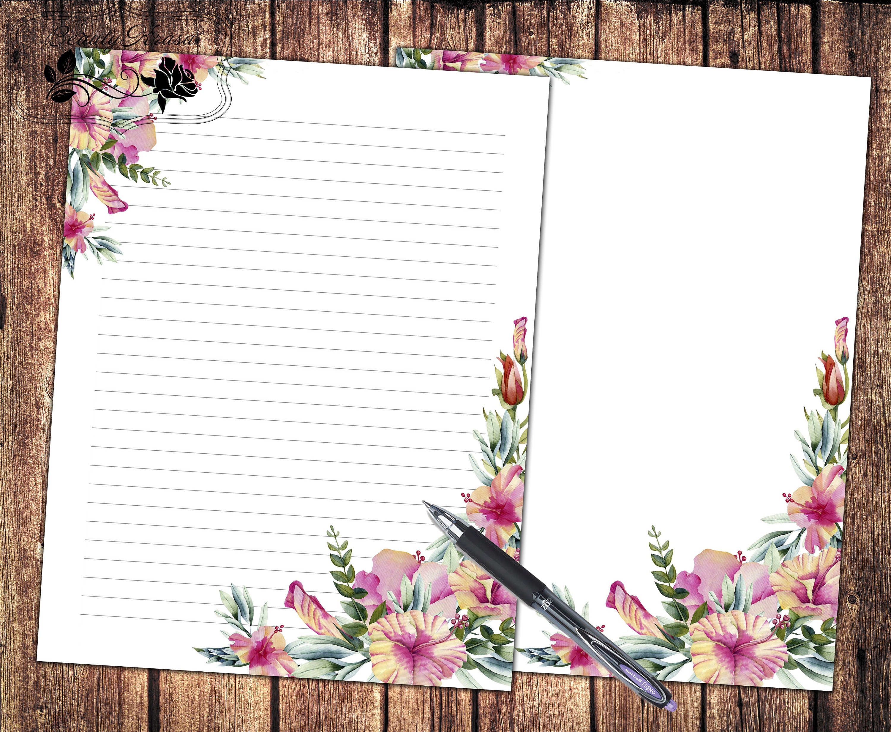 Pretty Stationary Letter Writing Setprintable Lettersunlined - Etsy