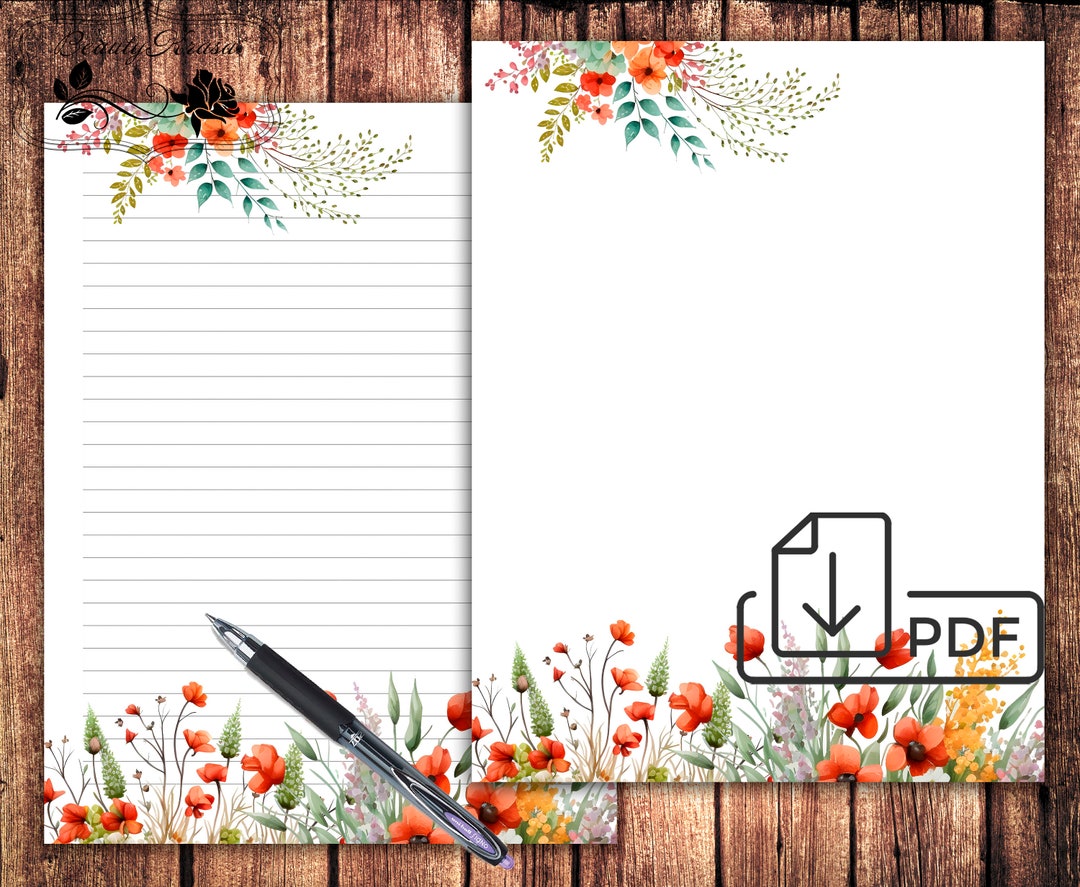 Letter Printable Writing Paper, Stationery Set,unlined Lined Paper ...