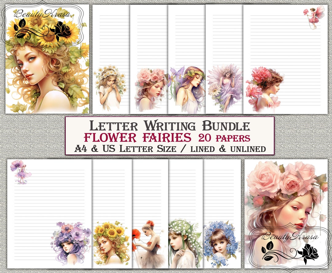Letter Writing Bundle,flower Fairies Printable Stationery,unlined Lined ...