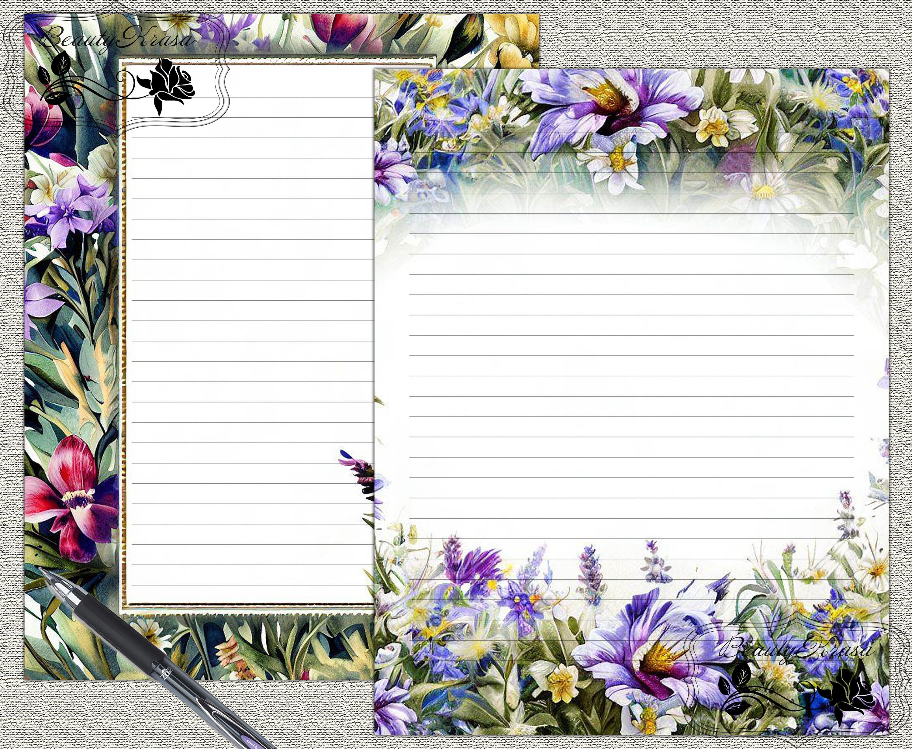 Letter Writing Bundle,printable Pdf Stationery Set Field Herbs,unlined ...