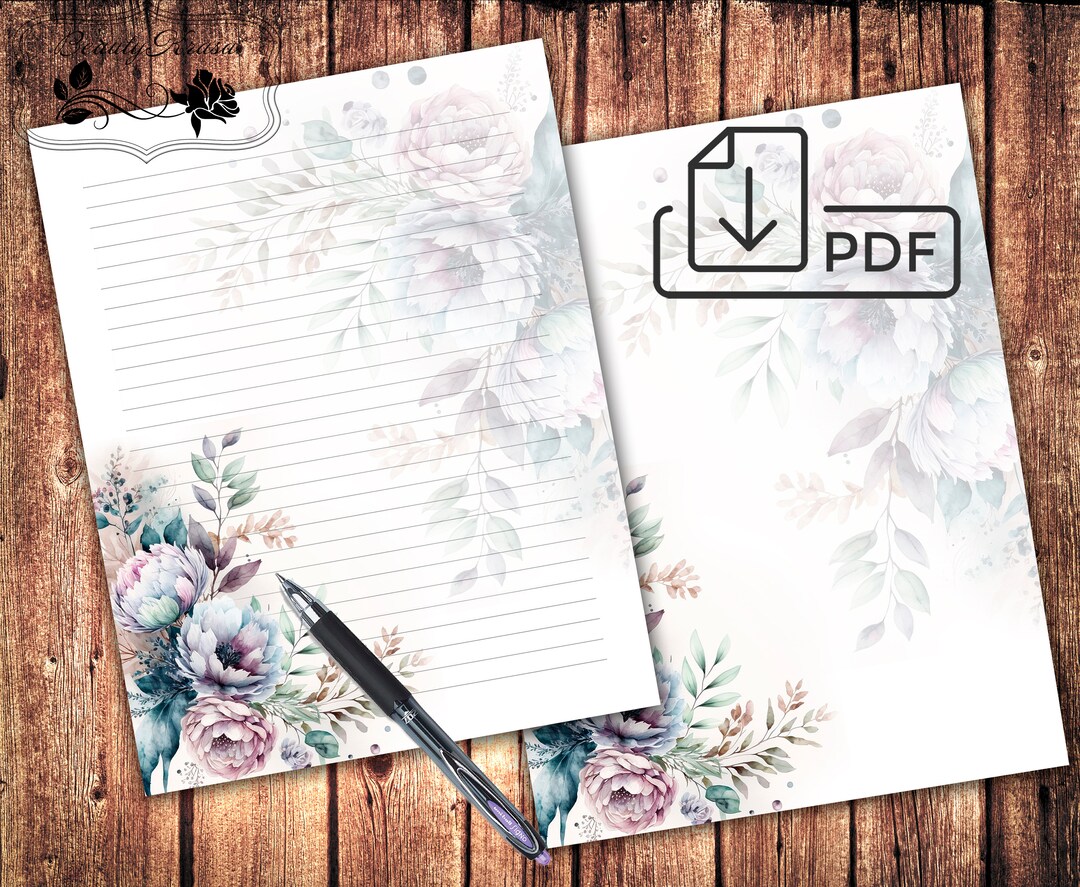 Letter Printable Writing Paper, Floral Decor-2 Stationery Set, Unlined ...