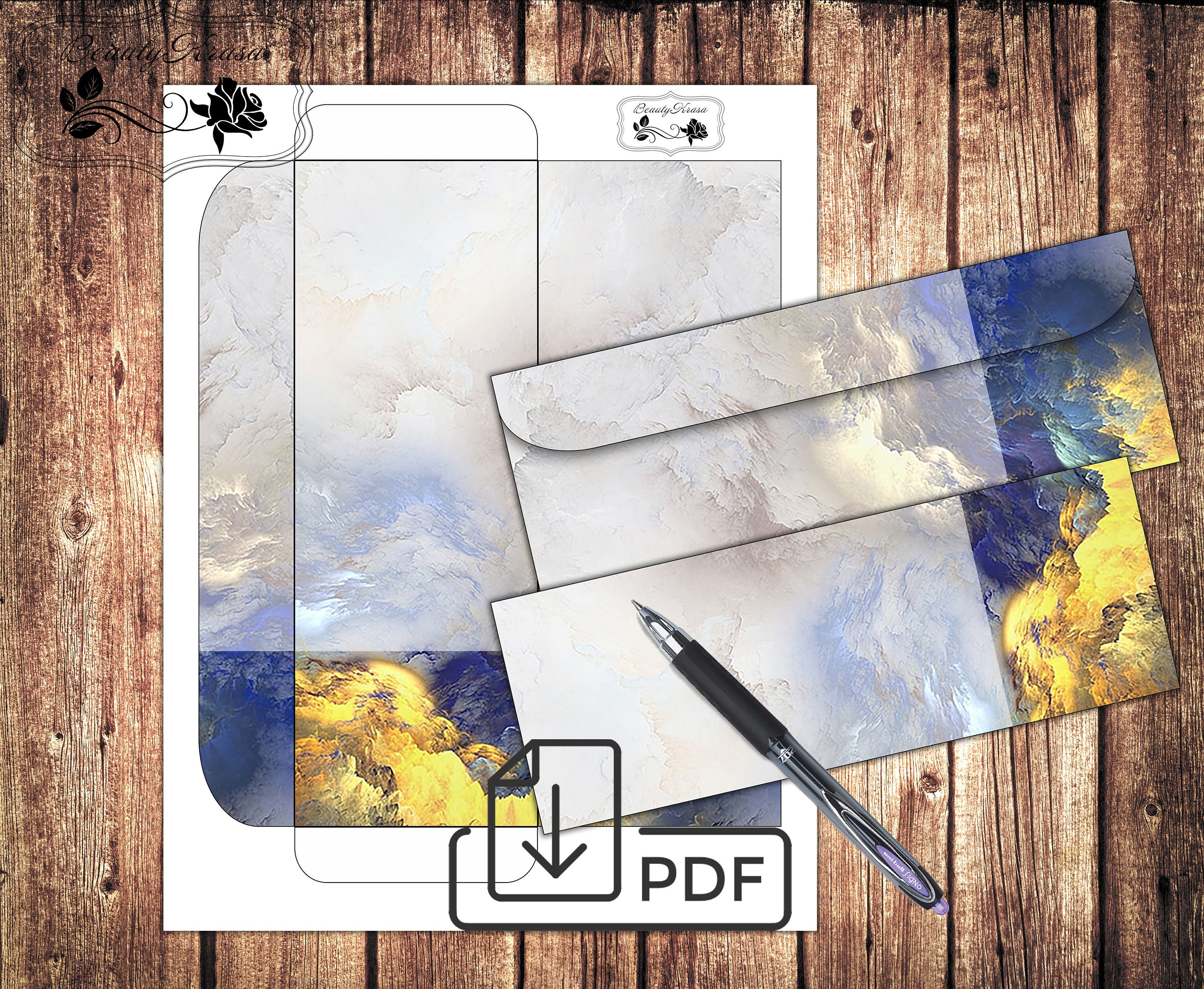 Printable Letter Abstract Blue Writing Paperstationery - Etsy