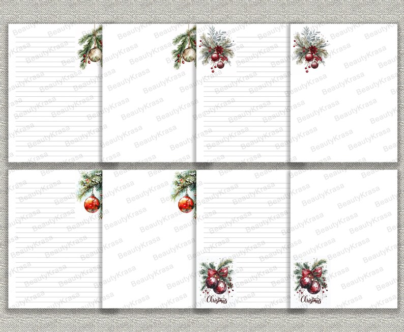 Letter Writing Bundle, Watercolor Christmas-2 Digital Pdf Stationery ...