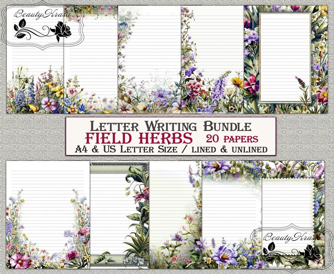 Letter Writing Bundle,printable Pdf Stationery Set Field Herbs,unlined ...
