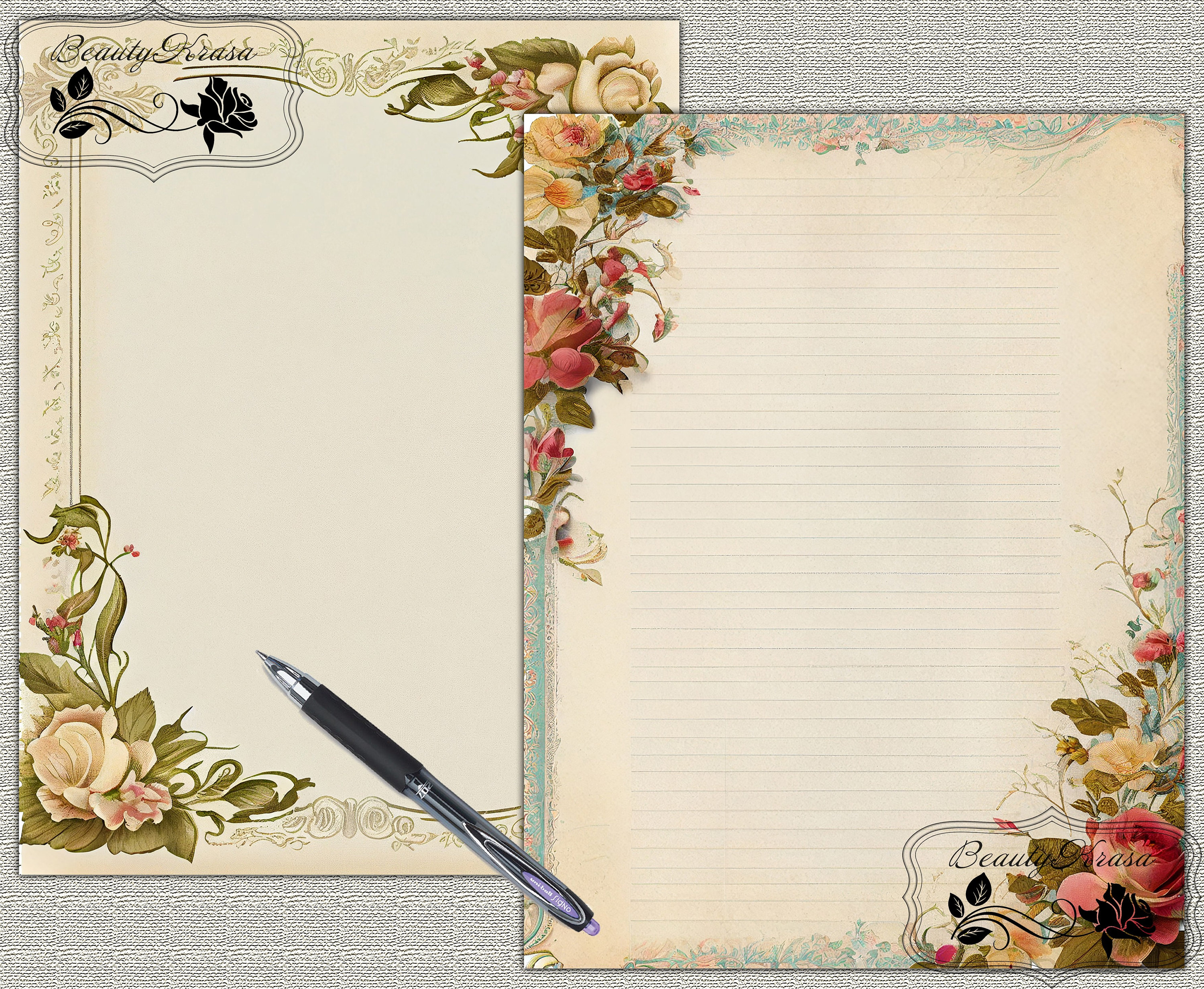Letter Writing Bundle,printable Pdf Stationery Set Delicate Frames ...