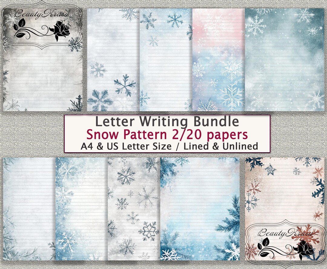 Letter Writing Bundle,digital Pdf Stationery Set Snow Pattern-2,unlined ...