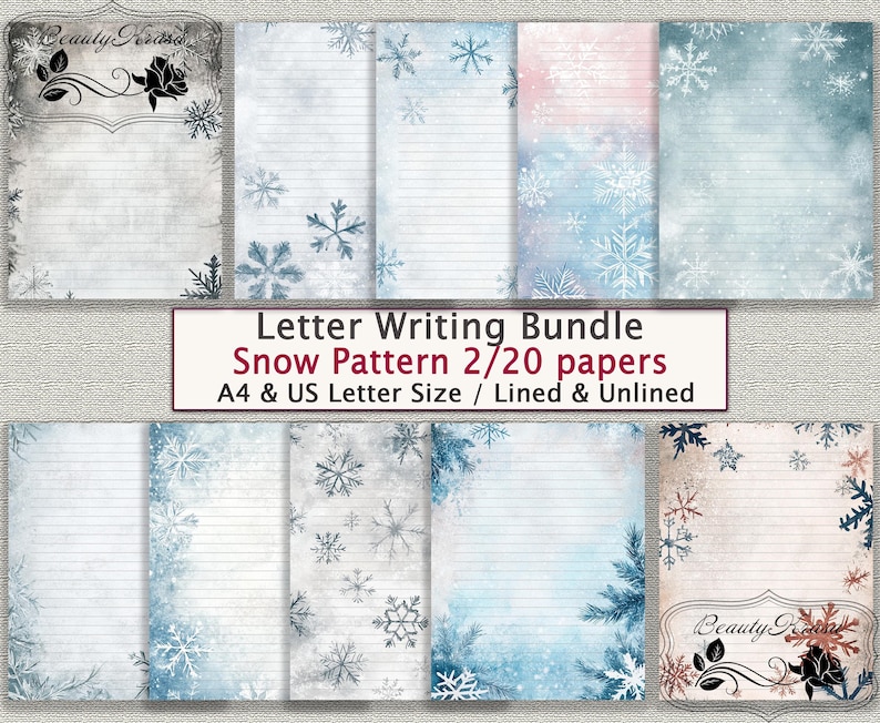 Letter Writing Bundle,digital Pdf Stationery Set Snow Pattern-2,unlined ...