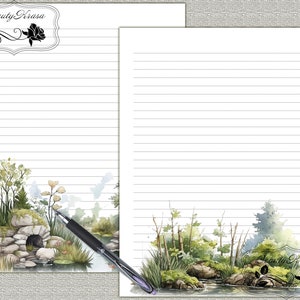Letter Writing Bundle,printable Pdf Stationery Set Lily Pond,unlined ...