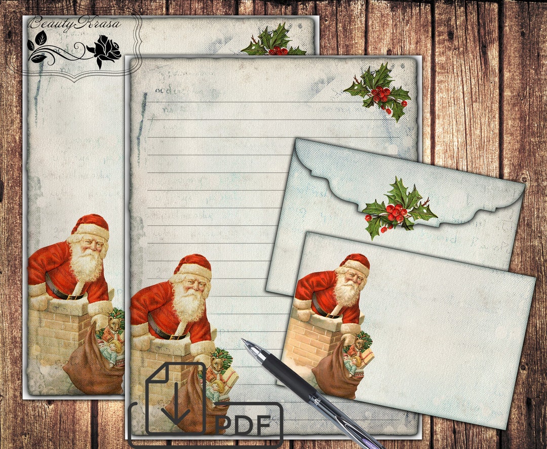 Vintage Santa Christmas Stationary Digital Set,letter Writing Lined ...