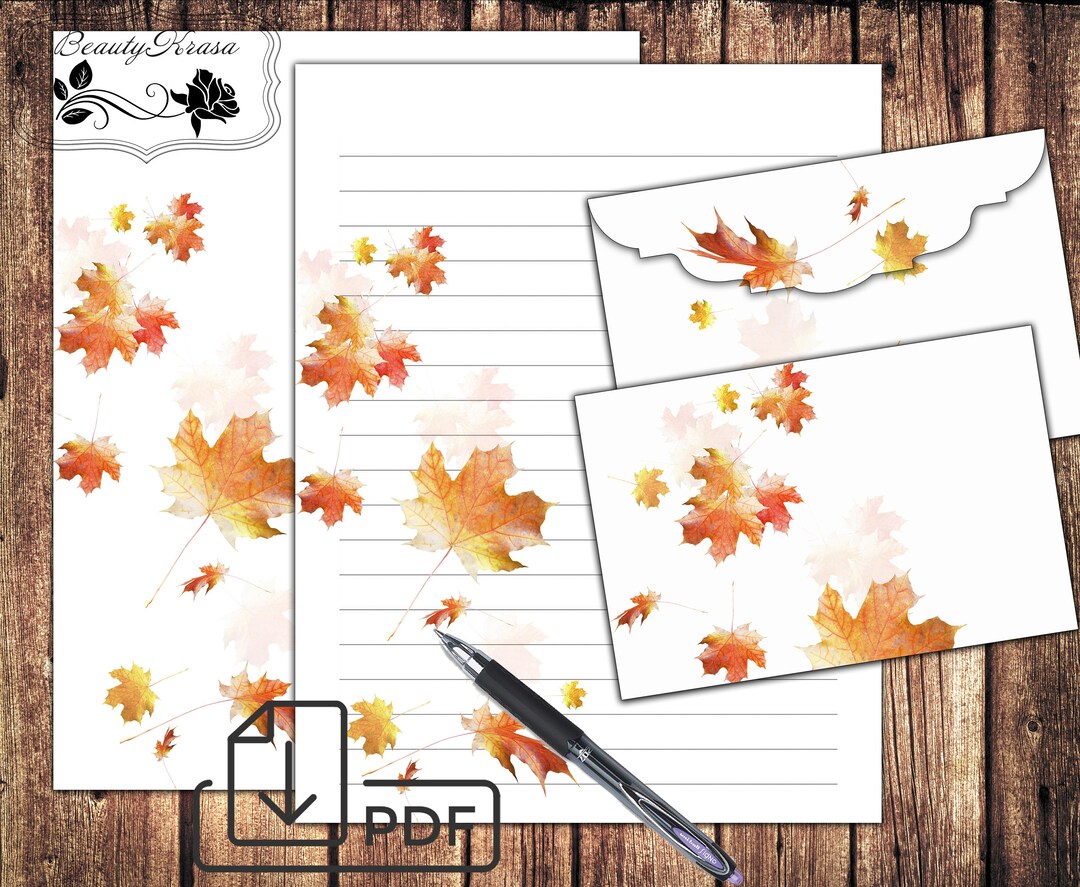 Autumn Leaves Stationary Set,printable Letter Writing Paper&envelope - Etsy
