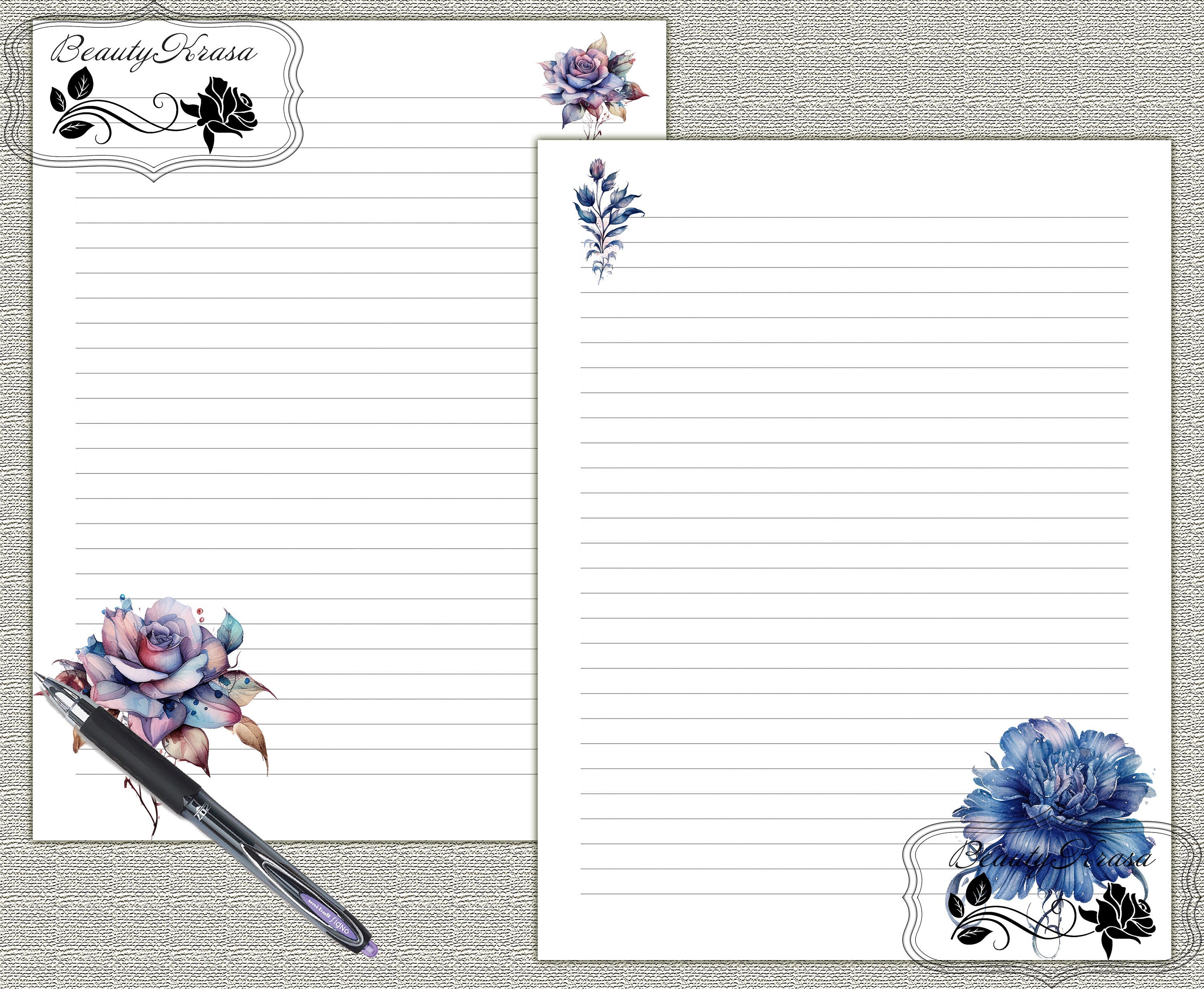 Letter Writing Bundle,printable Pdf Stationery Set Fantasy Floral ...