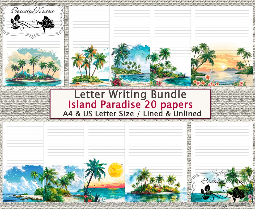 Letter Writing Bundle, Island Paradise PDF Stationery,unlined Lined 20 ...