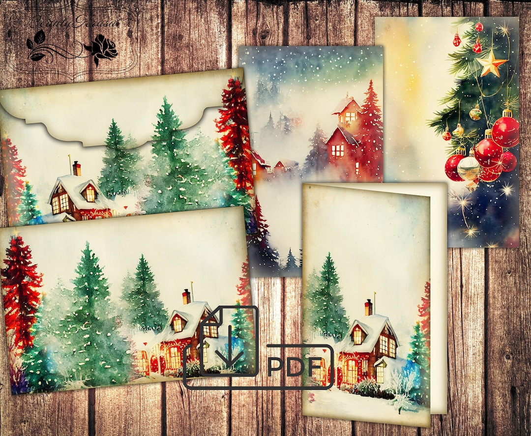 Christmas Stationary Set Cards&envelope,writing Kit Digital - Etsy
