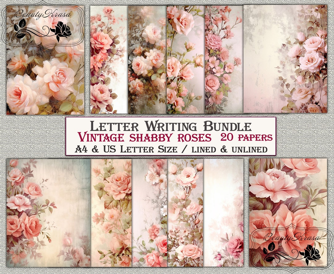 Letter Writing Bundle,shabby Roses Printable Stationery,unlined Lined ...