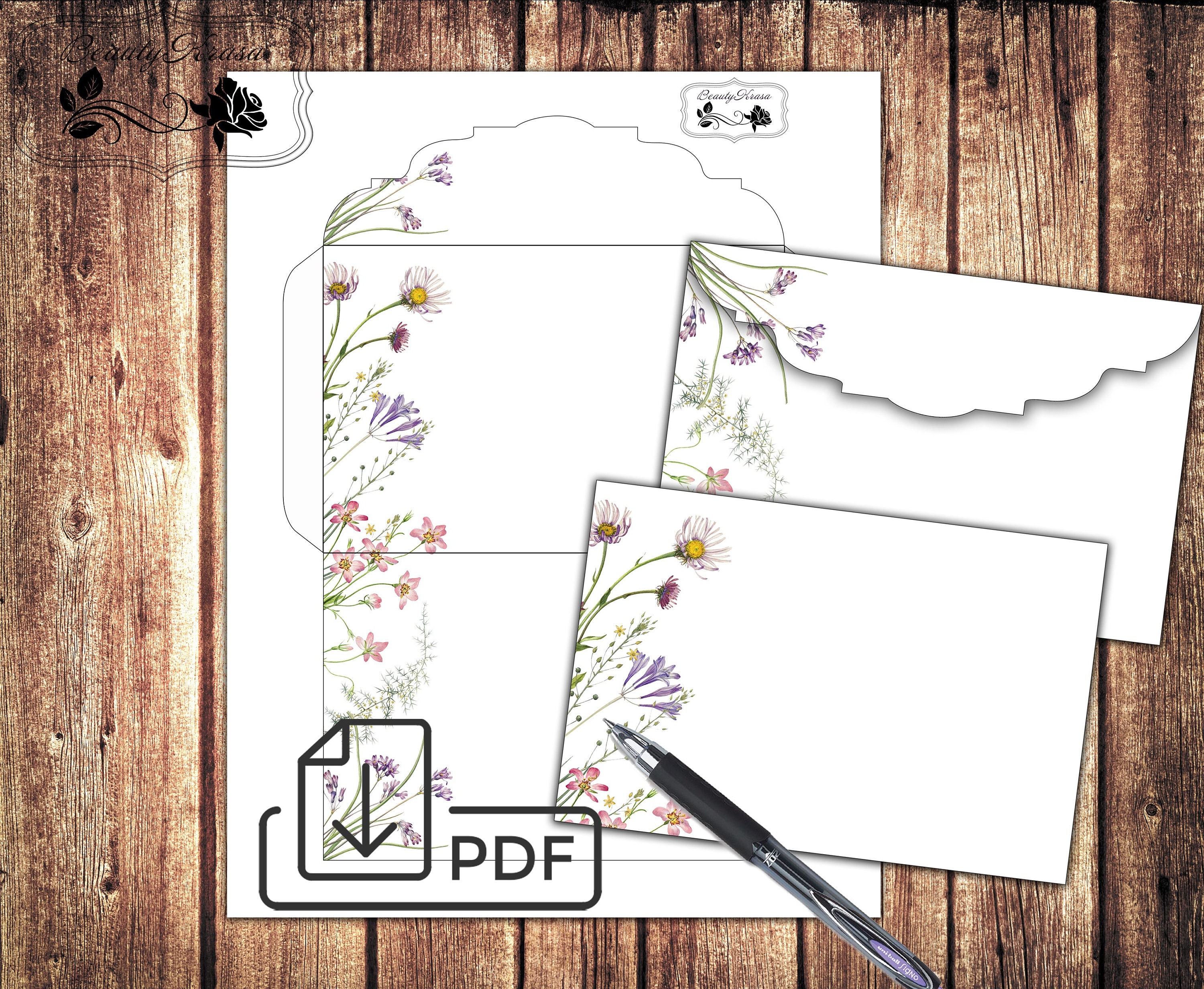 Wildflowers Printable Stationery,vintage Letter Writing Set Watercolor ...