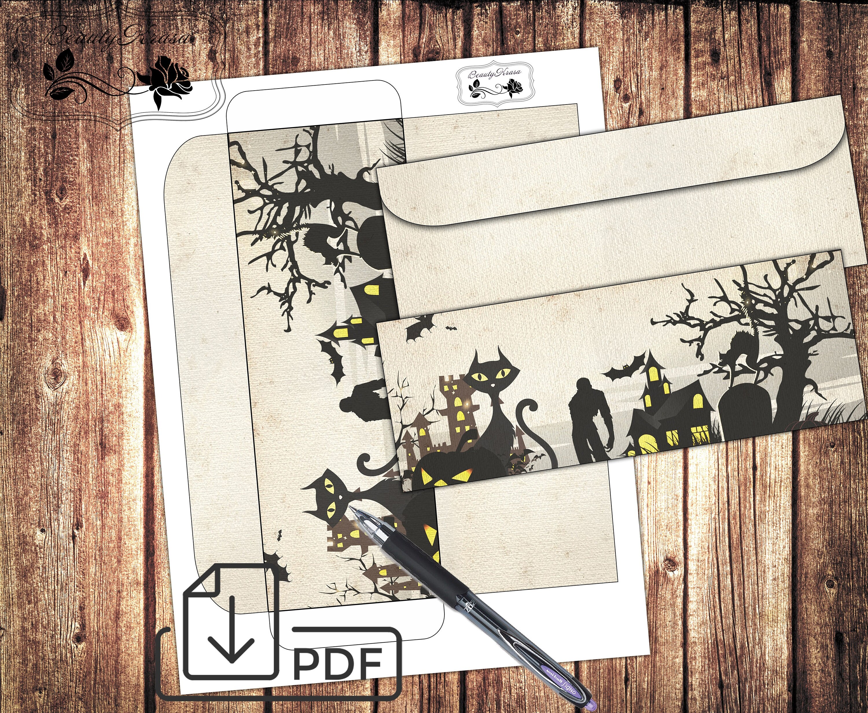 Printable Stationery Halloween Set 6,letter Writing Holidays Paper ...