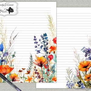 Letter Writing Bundle,meadow Flowers Printable Stationery,unlined Lined ...