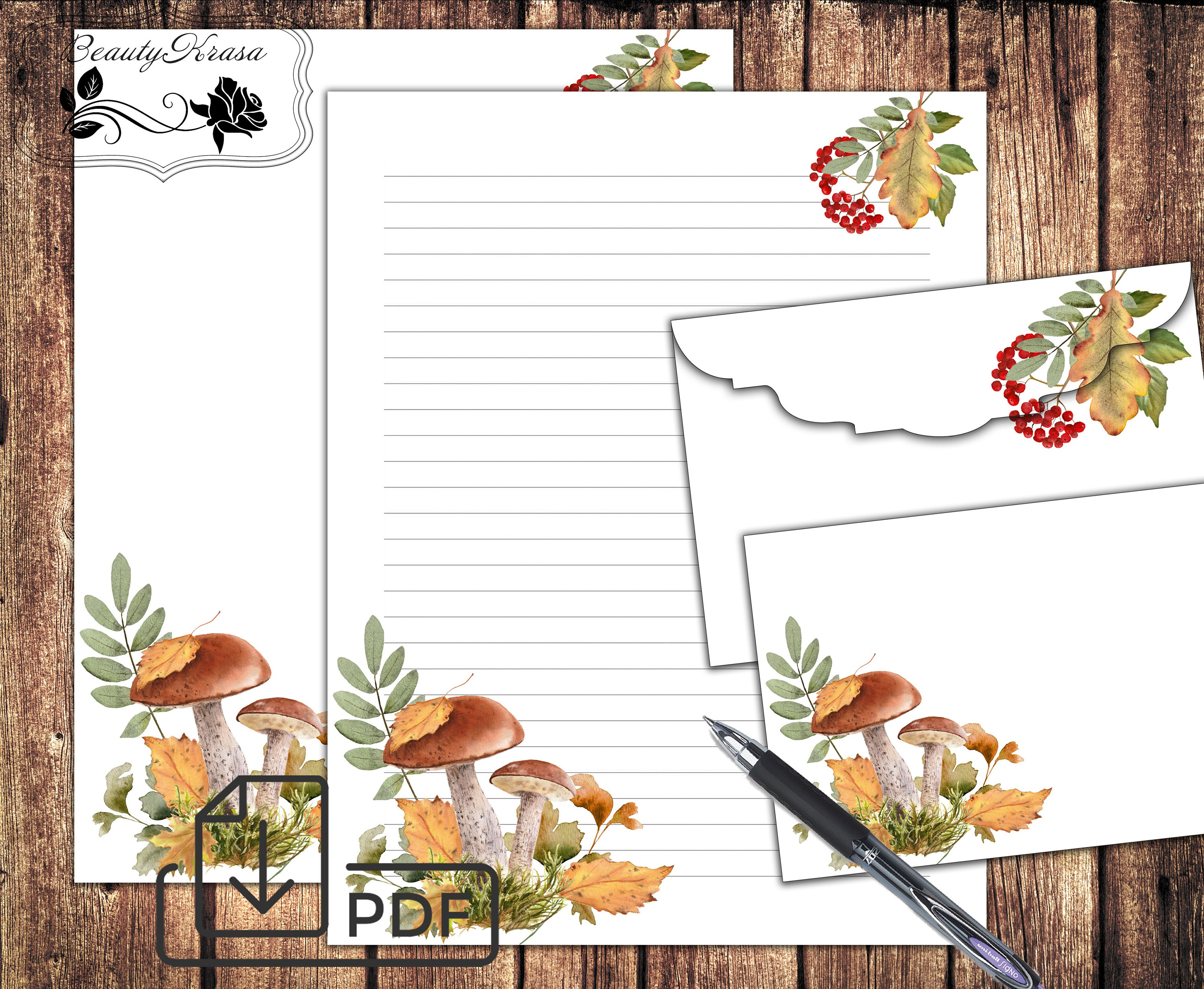Letter Writing Set Mushroom Stationery,envelope Template&paper ...