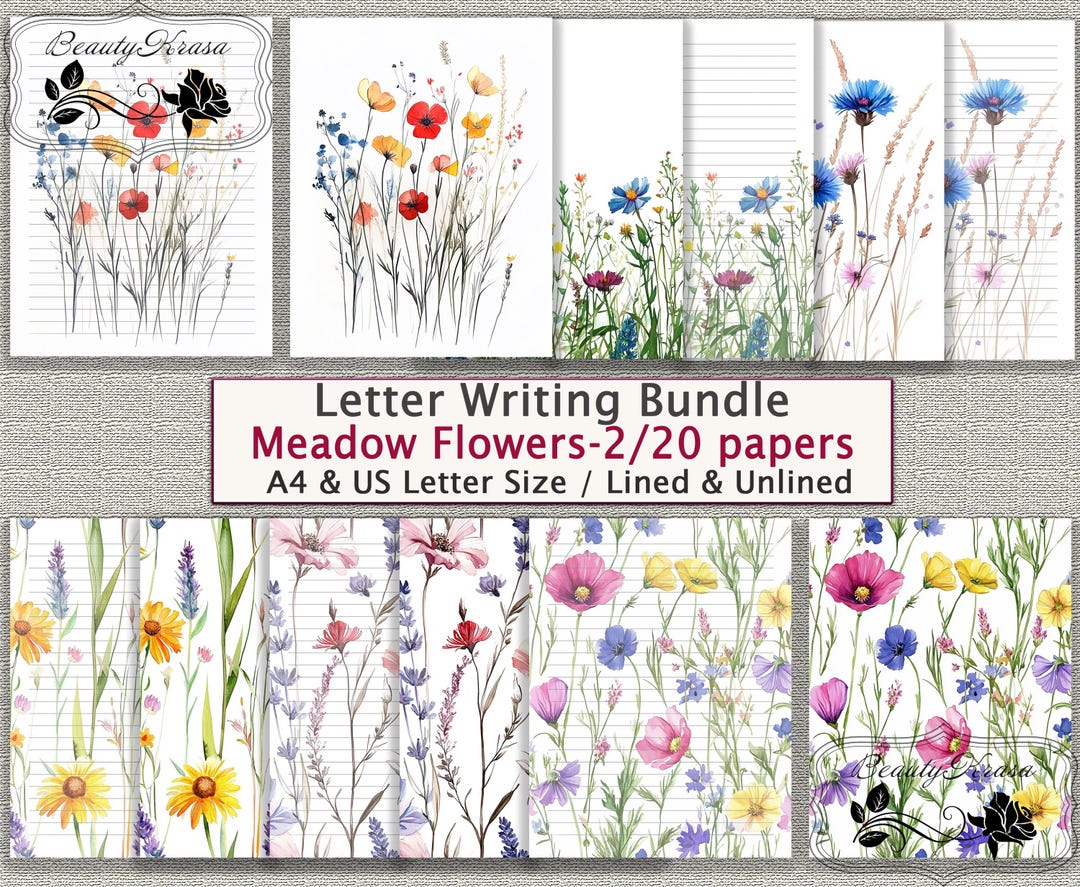 Letter Writing Bundle,meadow Flowers-2 Printable Stationery,unlined ...