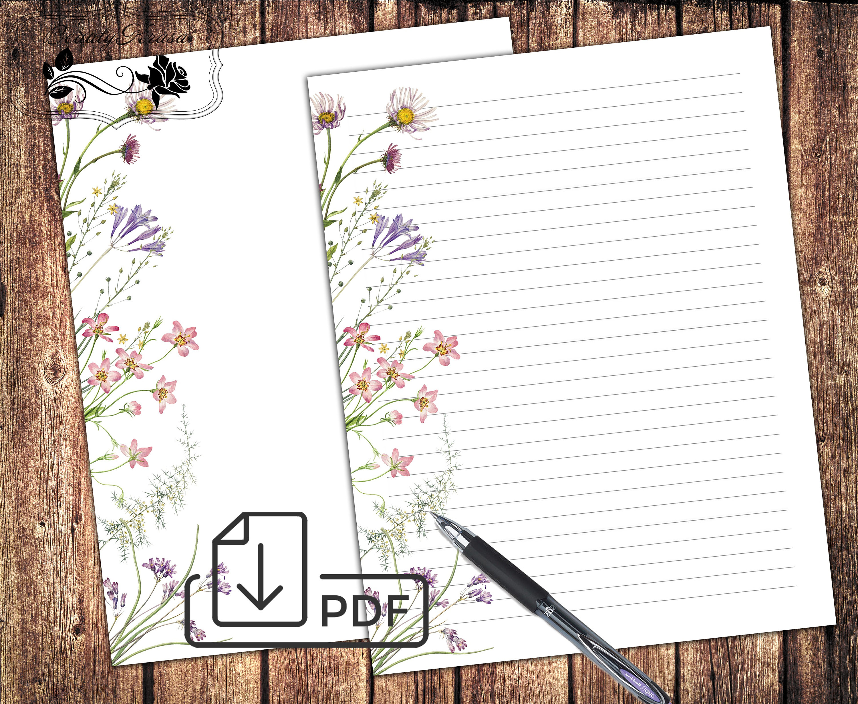 Wildflowers Printable Stationeryvintage Letter Writing Set - Etsy