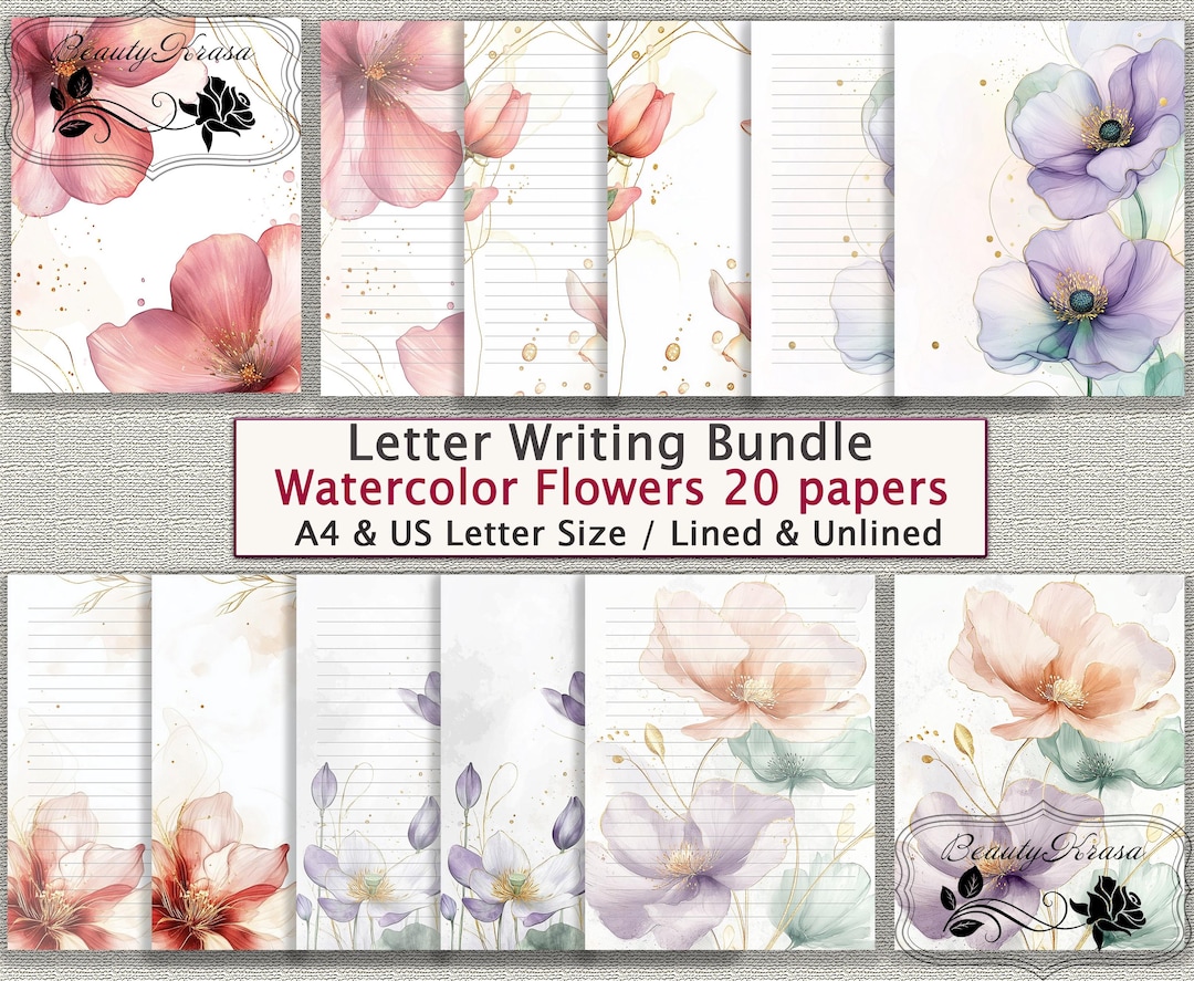 Letter Writing Bundle,flowers Watercolor PDF Printable Stationery ...
