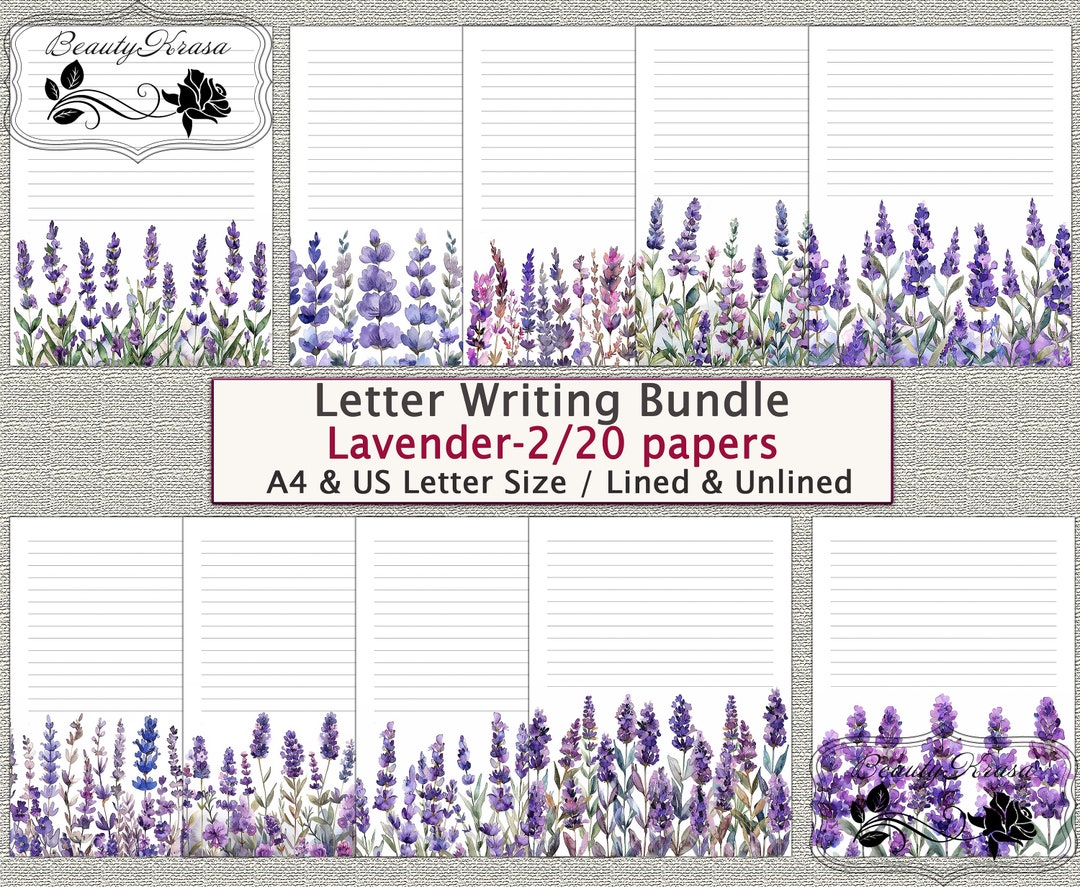 Letter Writing Bundle,printable Pdf Stationery Set Lavender-2,unlined ...