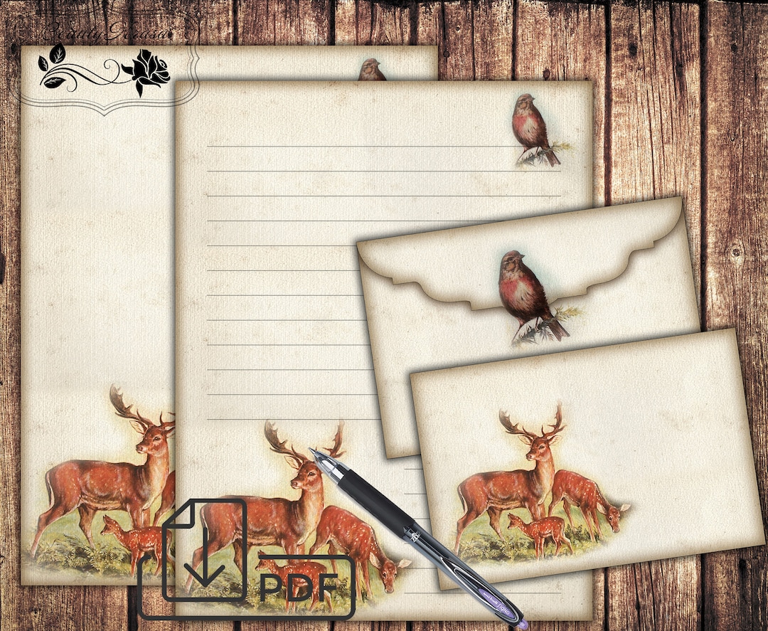 Vintage Stationery Set,printable Letter Writing Paper Forest Animals ...
