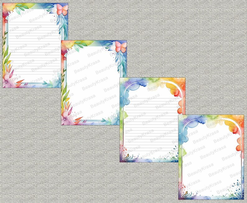 Letter Writing Bundle, Rainbow Frame PDF Stationery,unlined Lined 20 ...