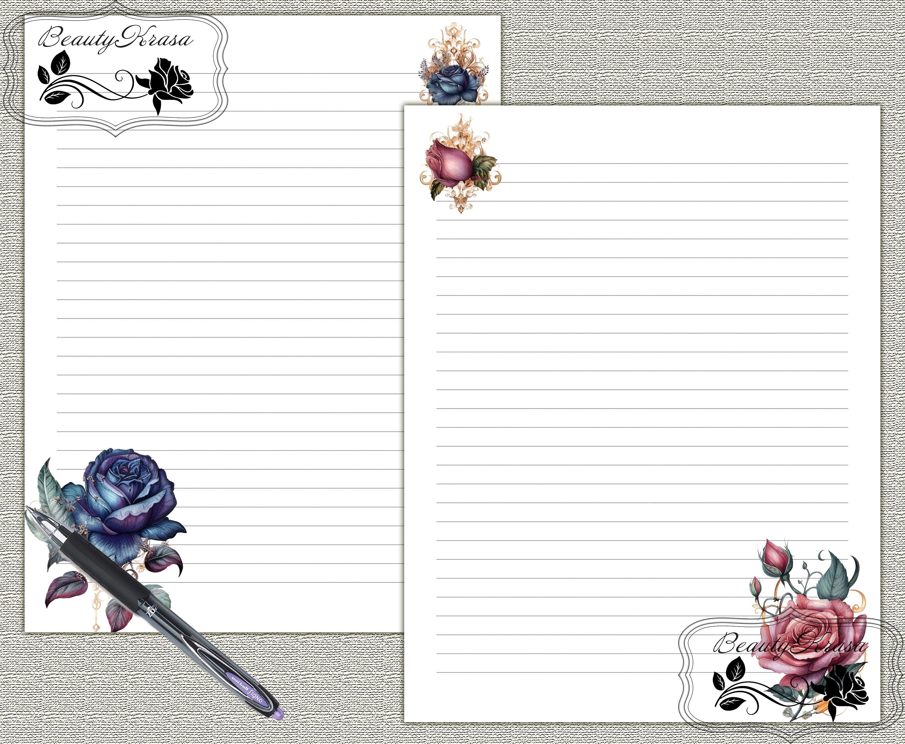 Letter Writing Bundle,printable Pdf Stationery Set Fantasy Floral ...