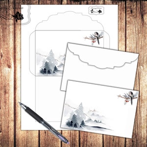 Printable Stationary Digital Set Winter,letter Writing Paper&envelope ...