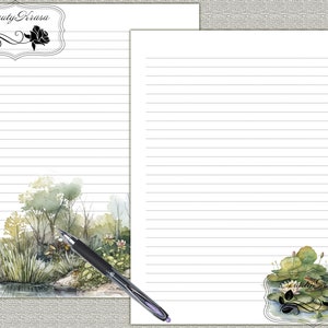 Letter Writing Bundle,printable Pdf Stationery Set Lily Pond,unlined ...