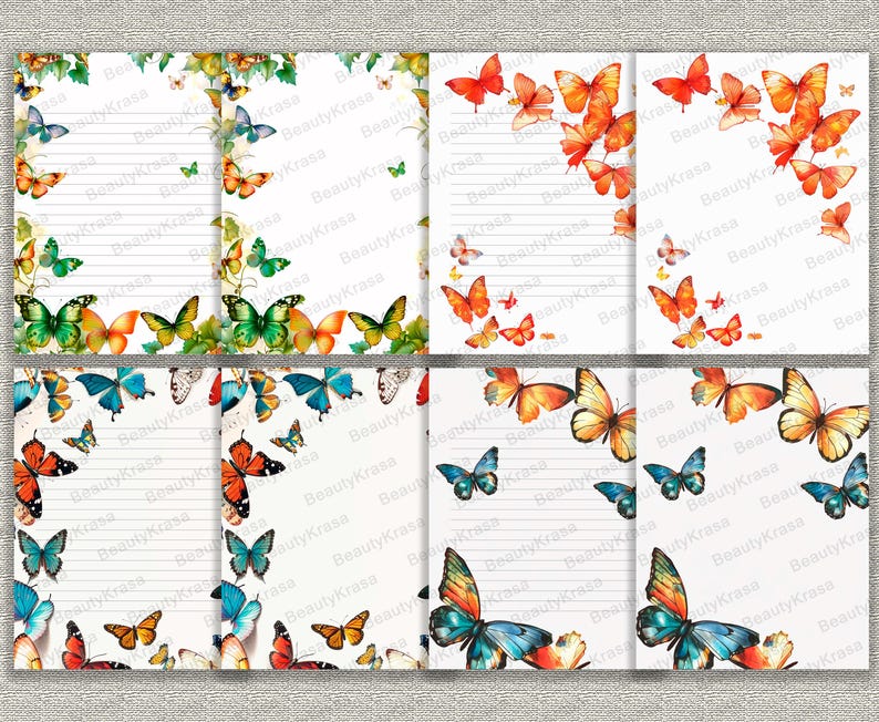 Letter Writing Bundle, Butterflies Digital Pdf Stationery Set,unlined ...