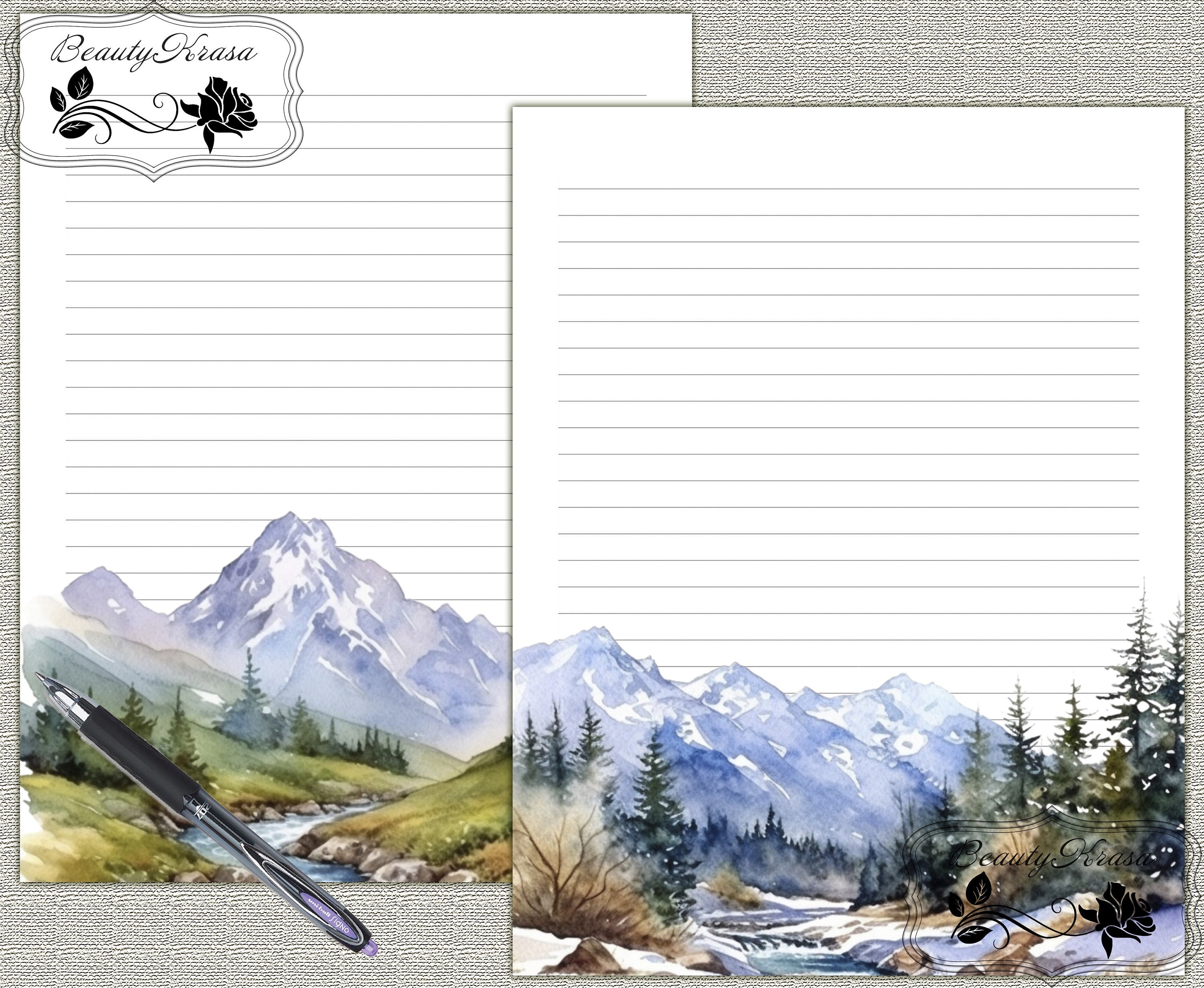 Letter Writing Bundleprintable Pdf Stationery Set Mountain - Etsy