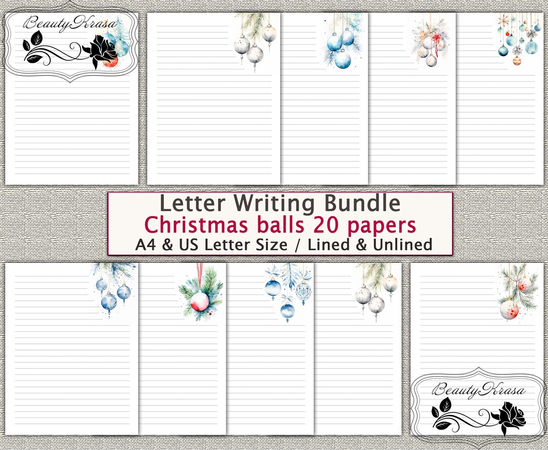 Letter Writing Bundle,christmas Balls Digital Pdf Stationery Set ...