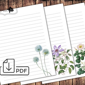 Printable Botanical Letter Writing Set,lined Paper&envelope,stationery ...