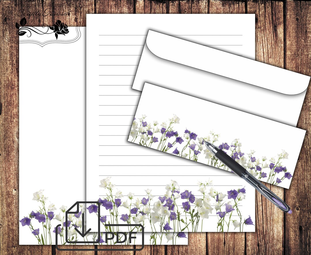 Stationary Set,printable Bells Flowers Letter Writing Paper&envelope - Etsy