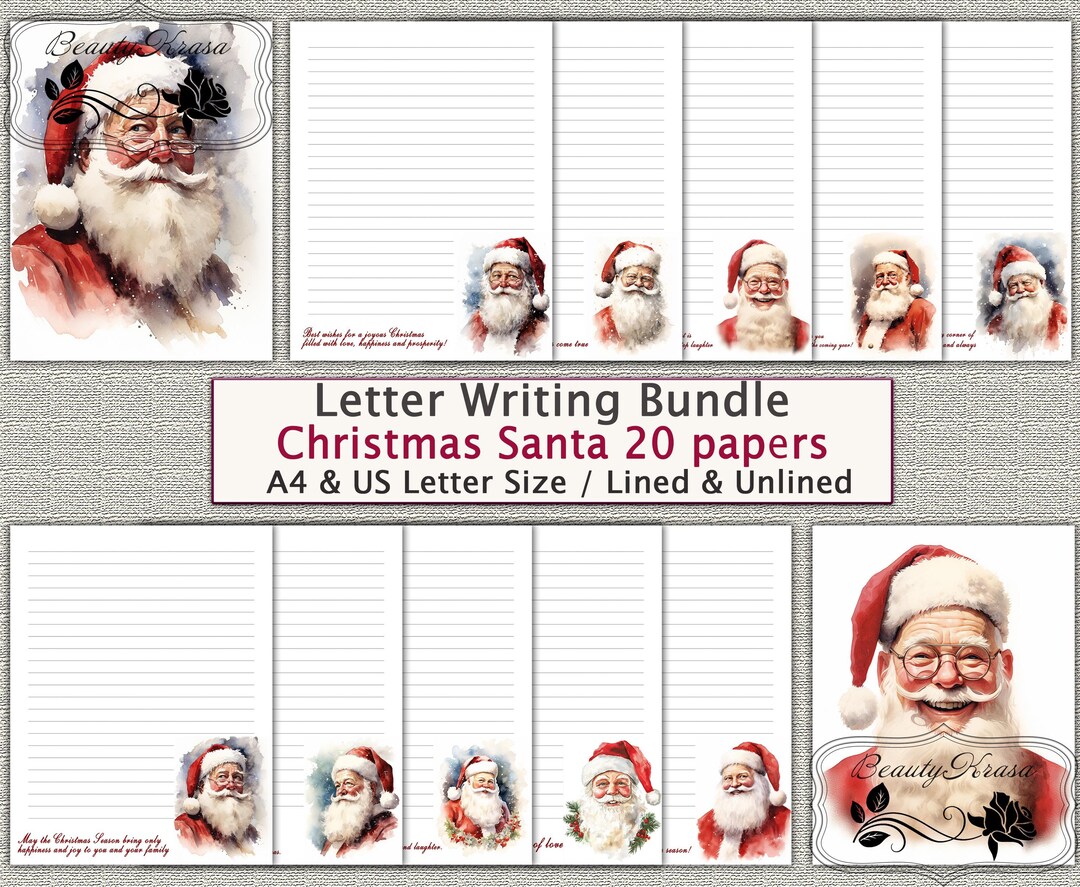 Letter Writing Bundle, Christmas Santa Pdf Digital Stationery Set ...