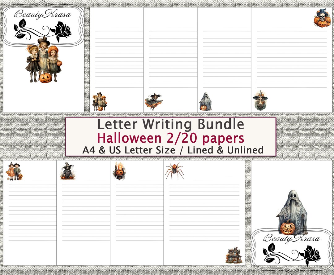 Letter Writing Bundle, Halloween-2 PDF Stationery,unlined Lined 20 ...