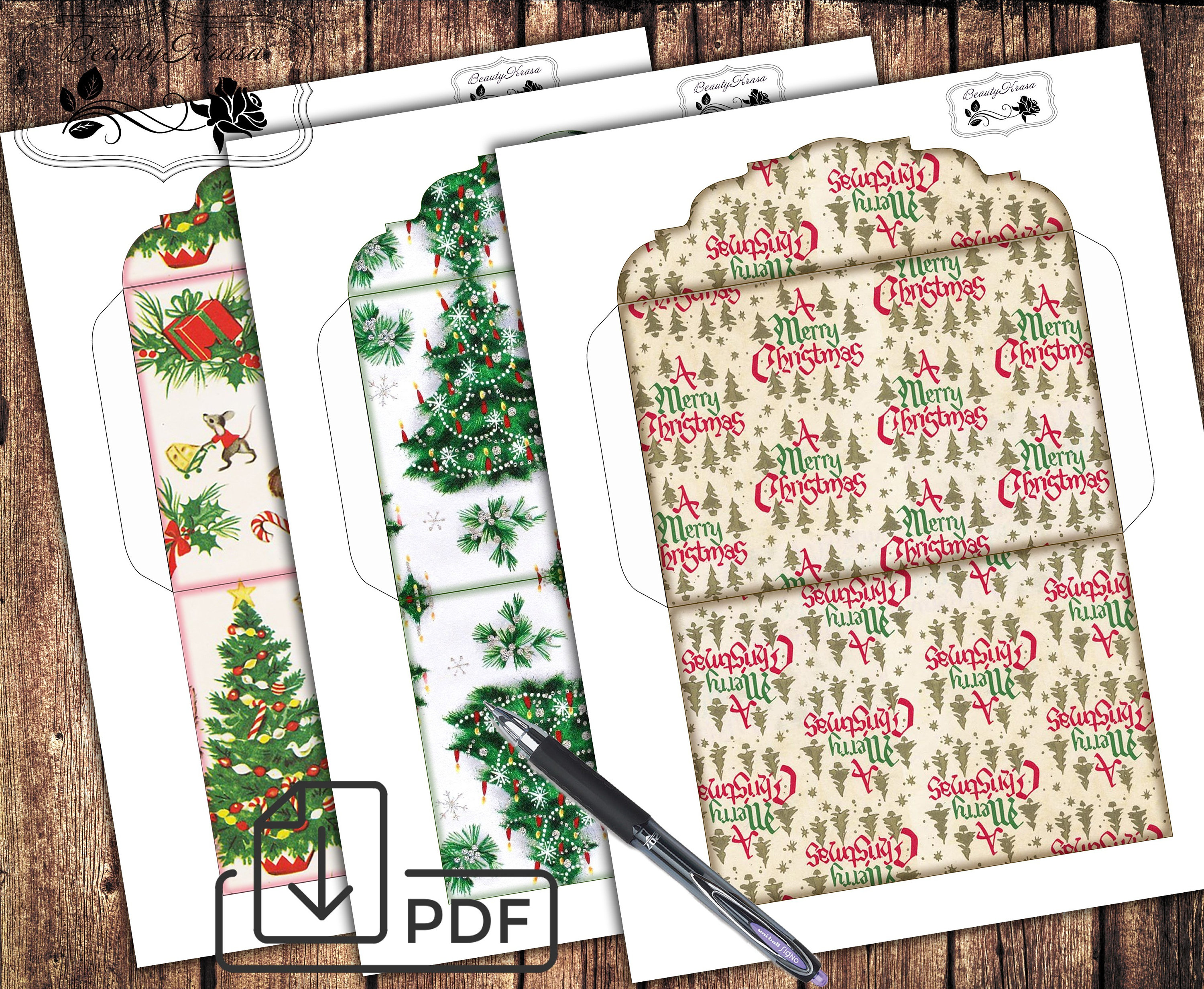 Set of 3 Printable Christmas Envelopes,stationary Digital Kit - Etsy