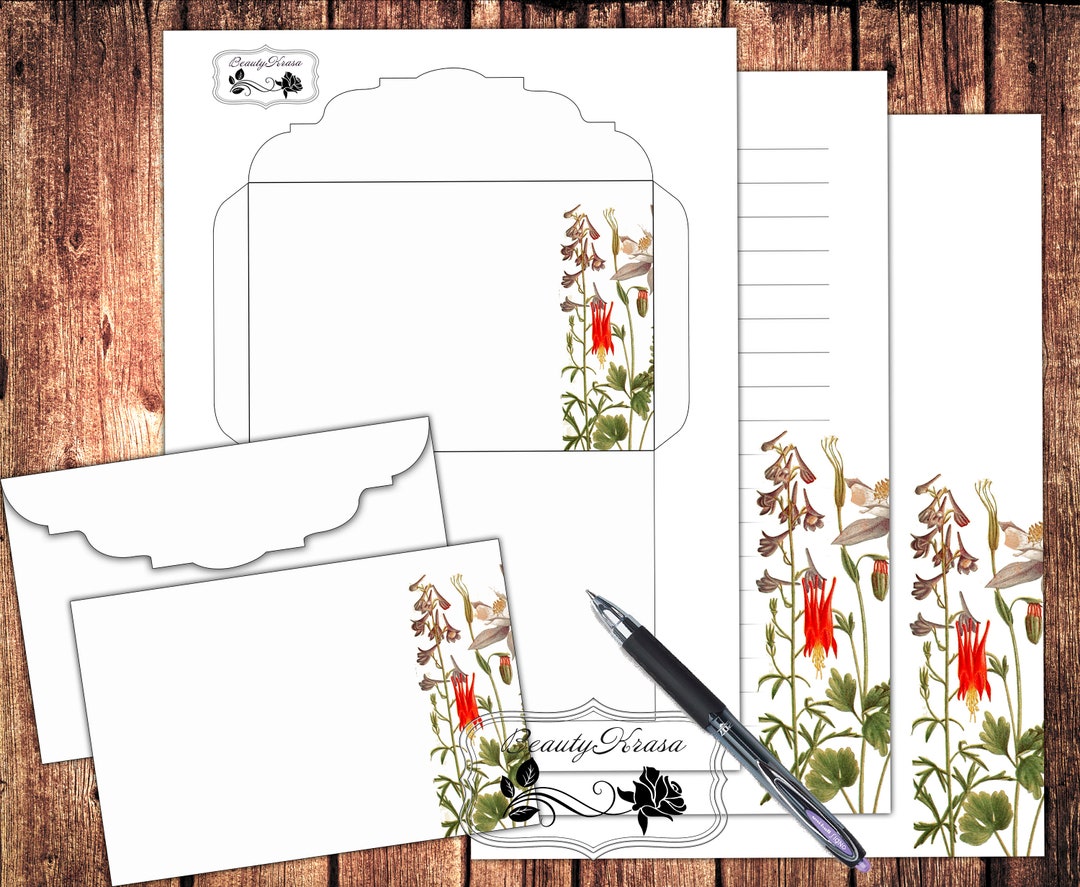 Printable Botanical Letter Writing Paper,stationery Set,lined Unlined ...