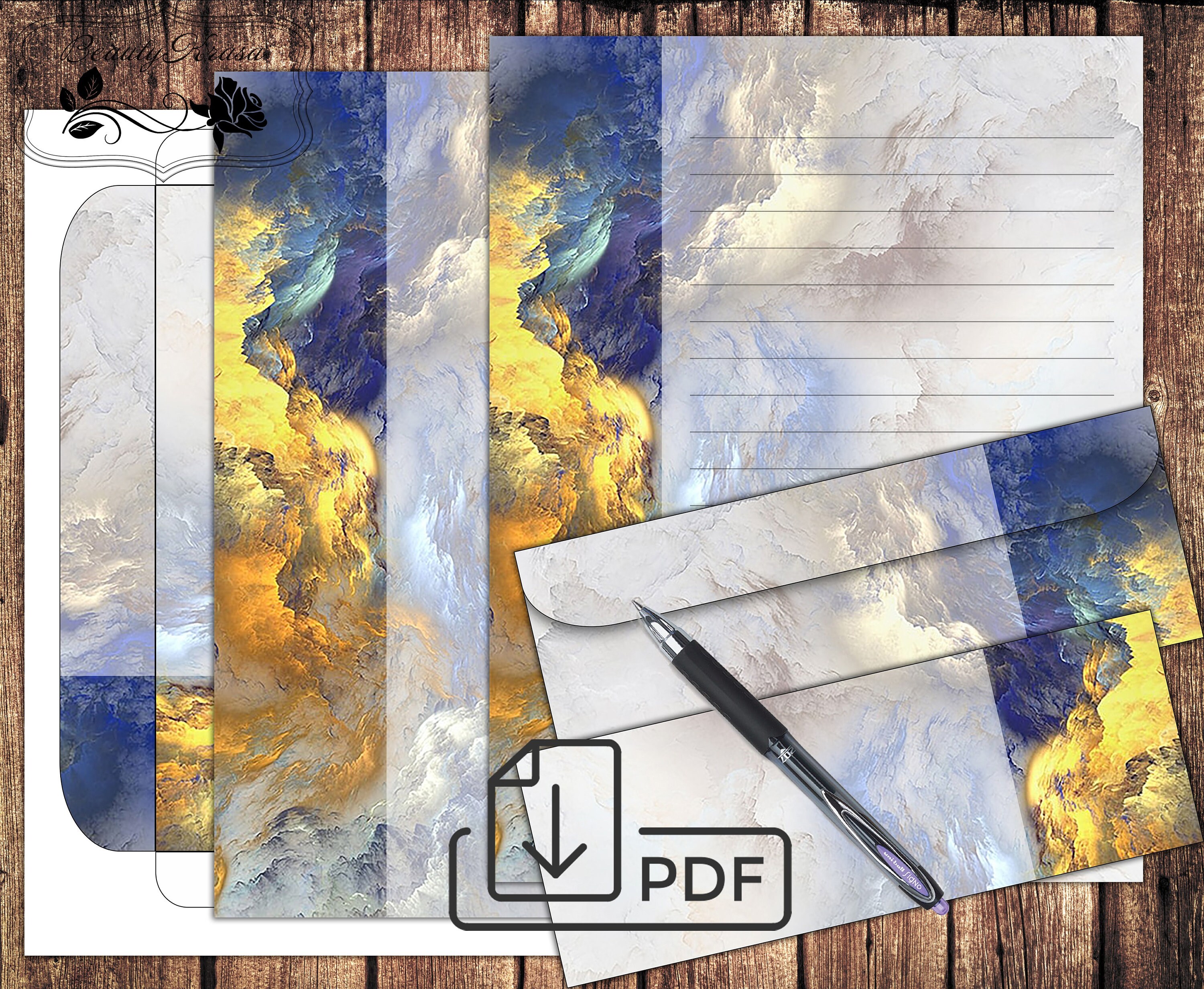 Printable Letter Abstract Blue Writing Paperstationery - Etsy