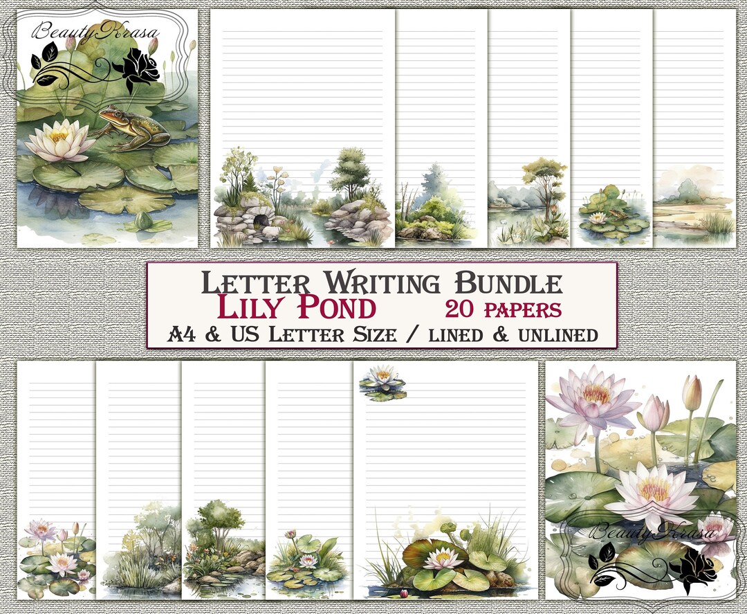 Letter Writing Bundle,printable Pdf Stationery Set Lily Pond,unlined ...