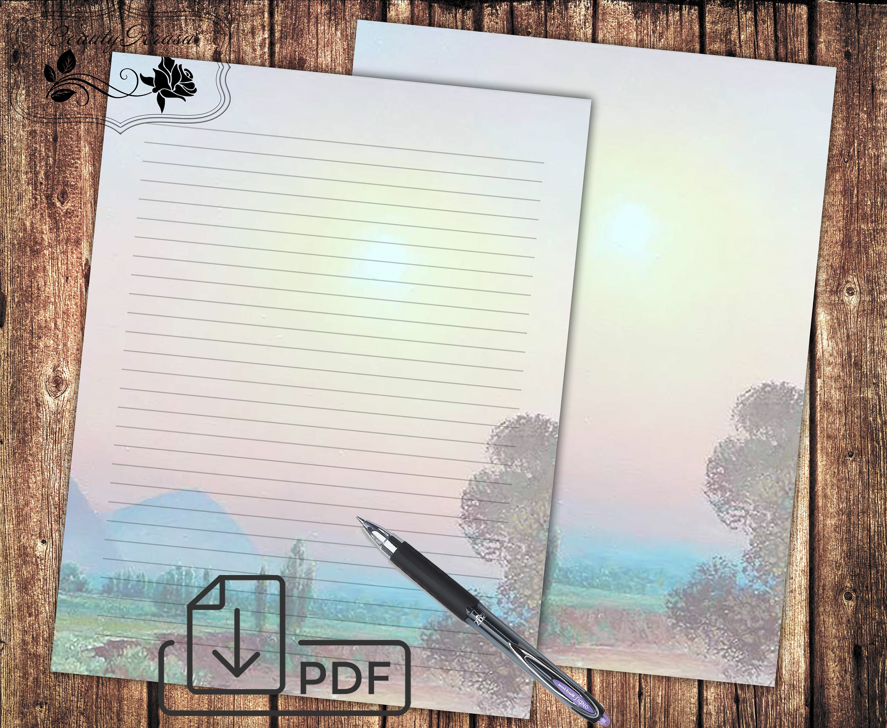 Printable Letter Writing Paper,mountain Landscape Stationery Set,paper ...