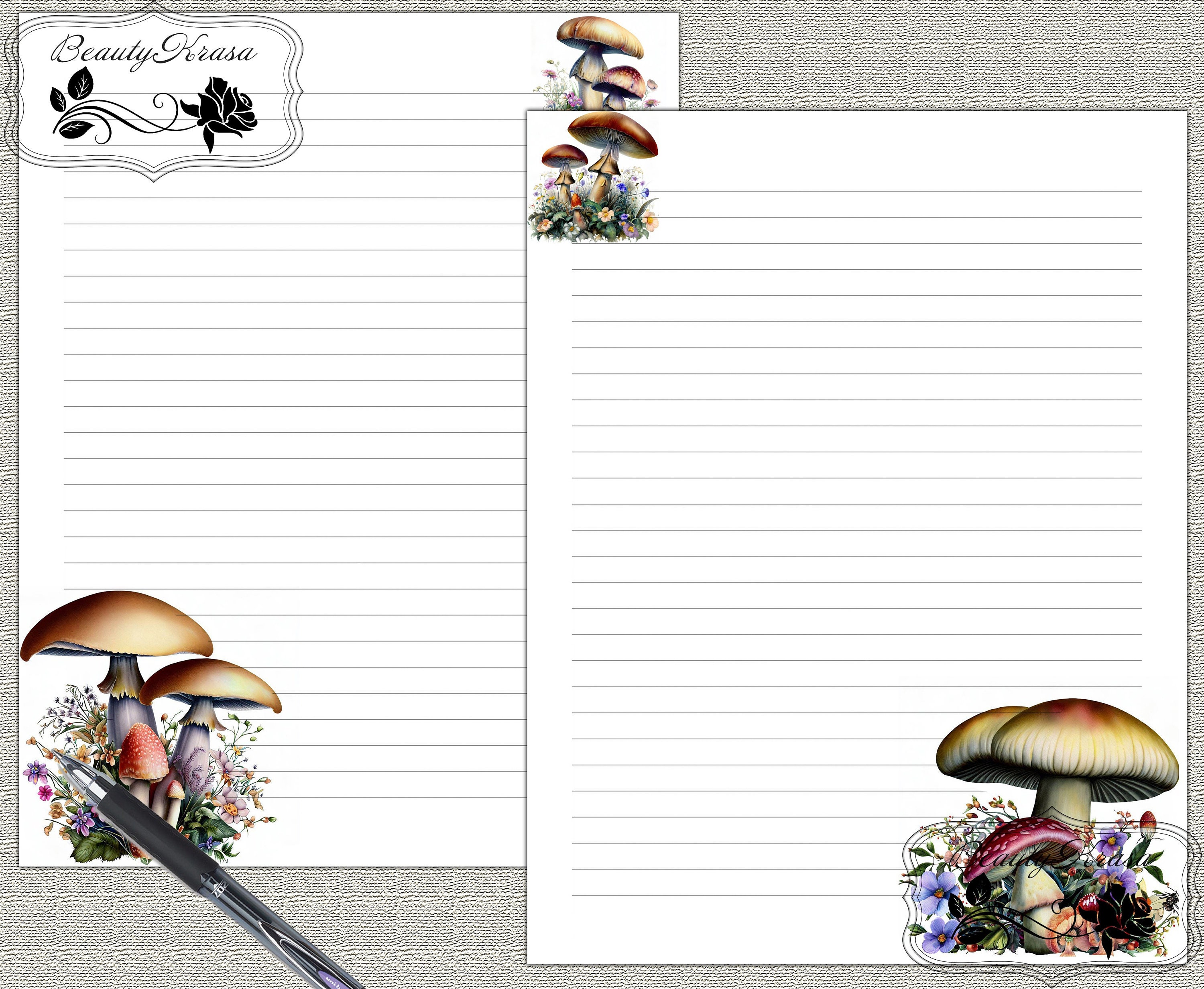 Letter Bundle Writing Stationery Set,printable Stationary Pdf Mushrooms ...